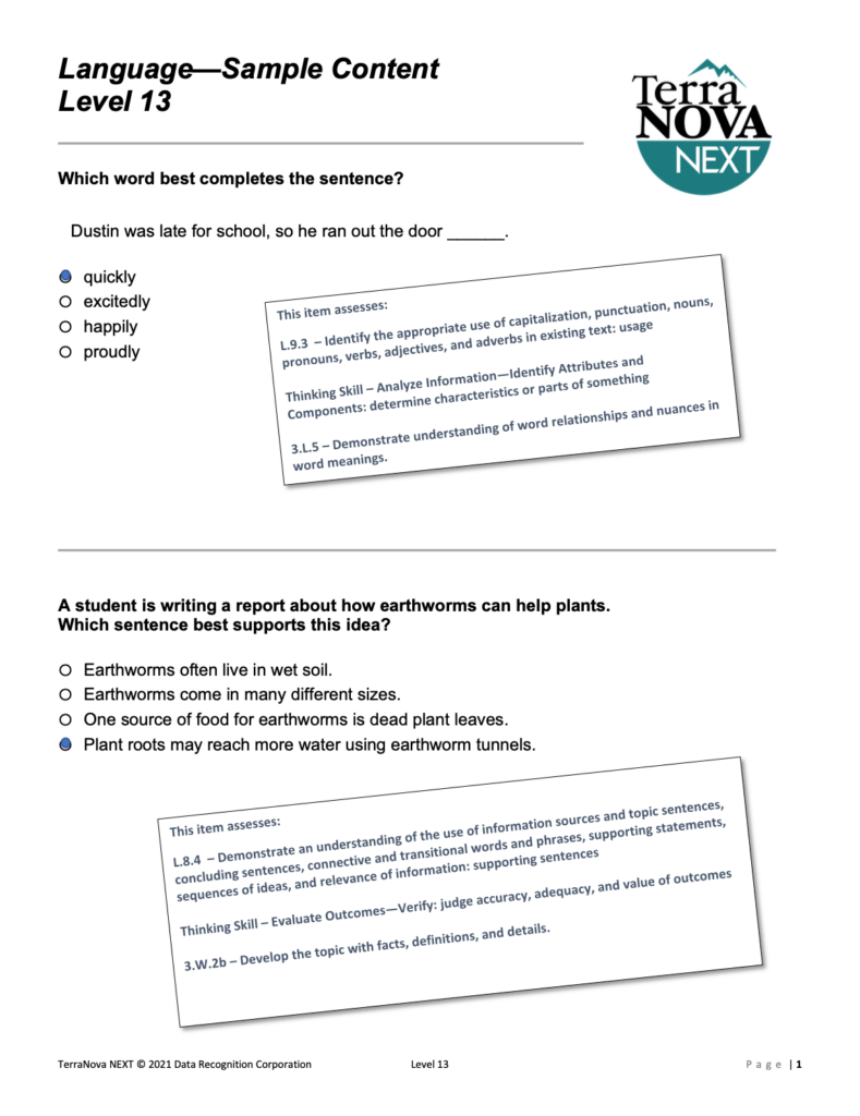 TerraNova NEXT | Sample Items