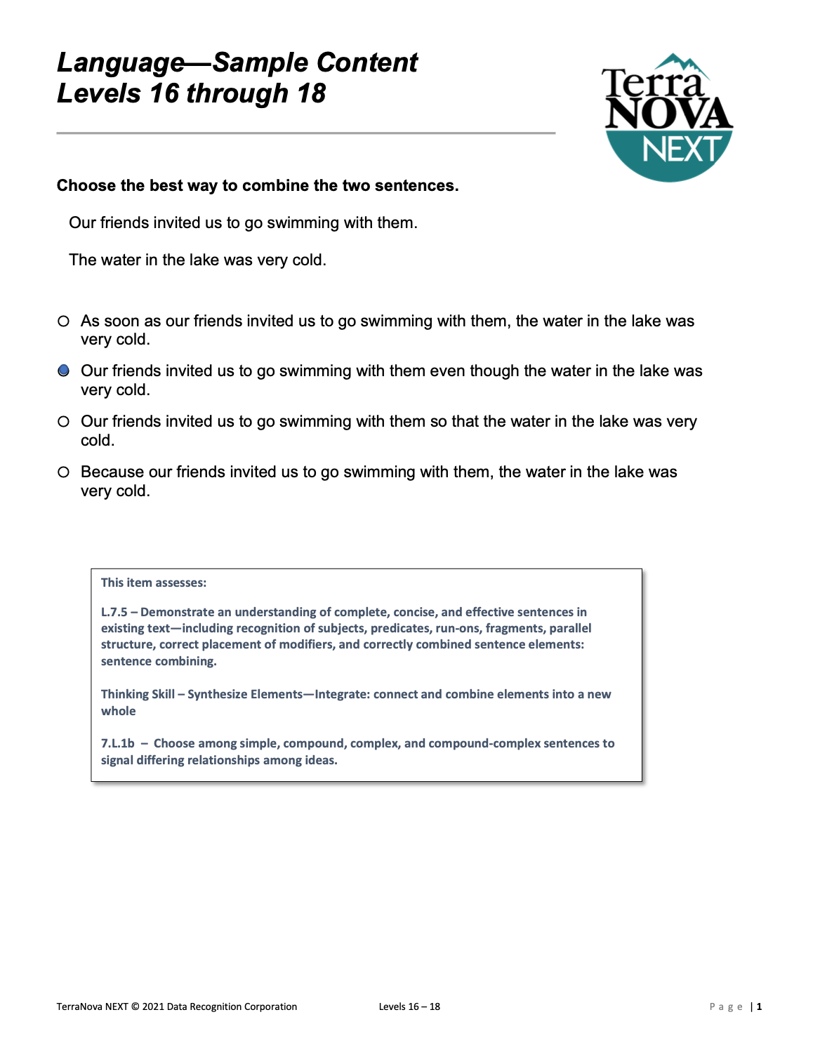 TerraNova NEXT | Sample Items