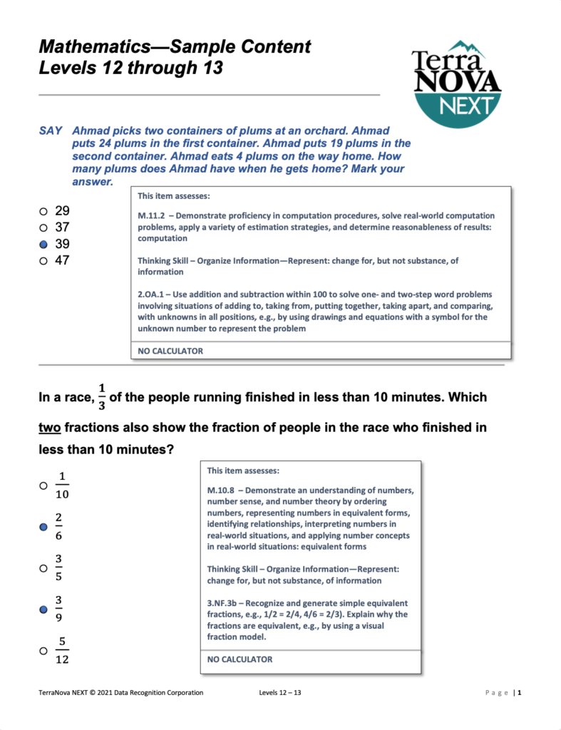 TerraNova NEXT | Sample Items