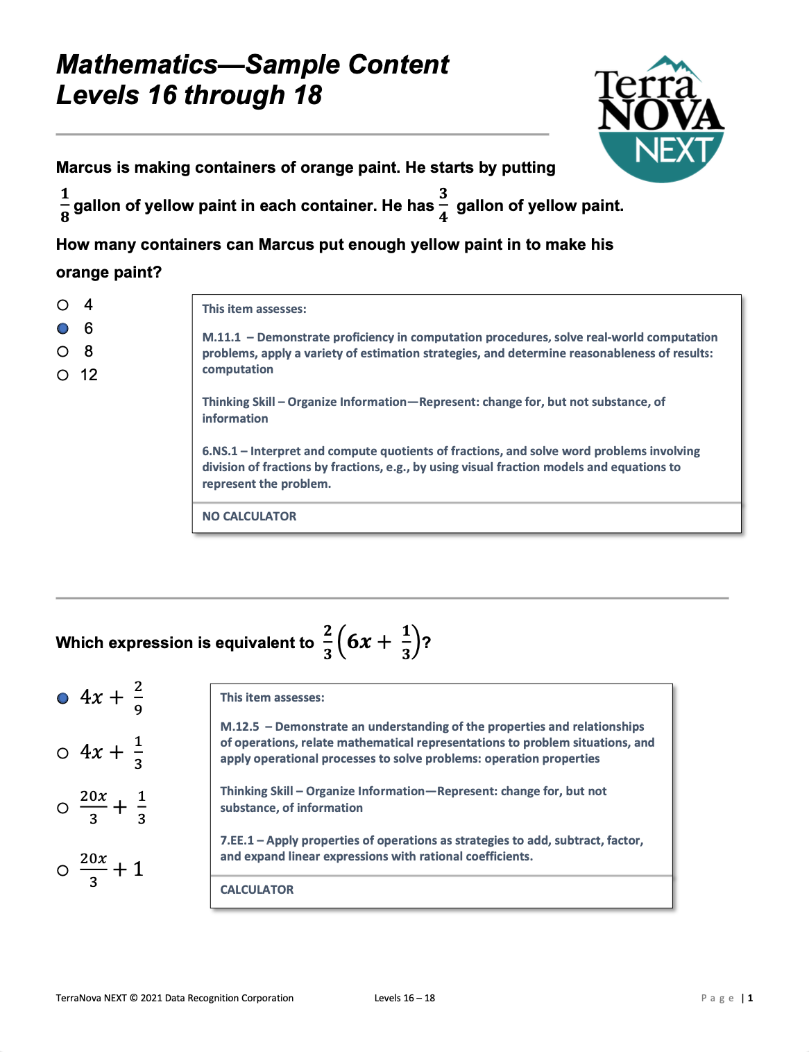TerraNova NEXT | Sample Items